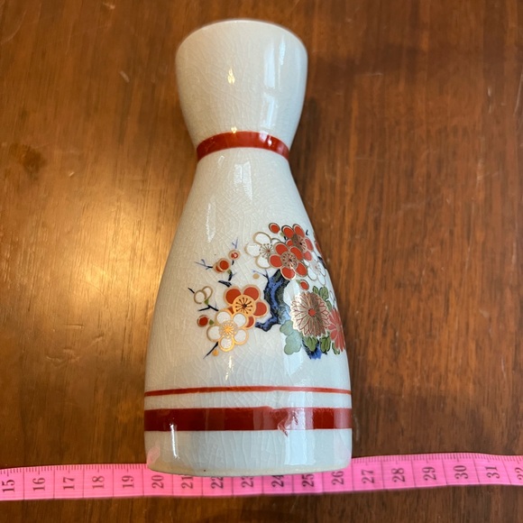 Accents | Japanese Sake Bottle Floral Ceramic Vase With Red Accents ...